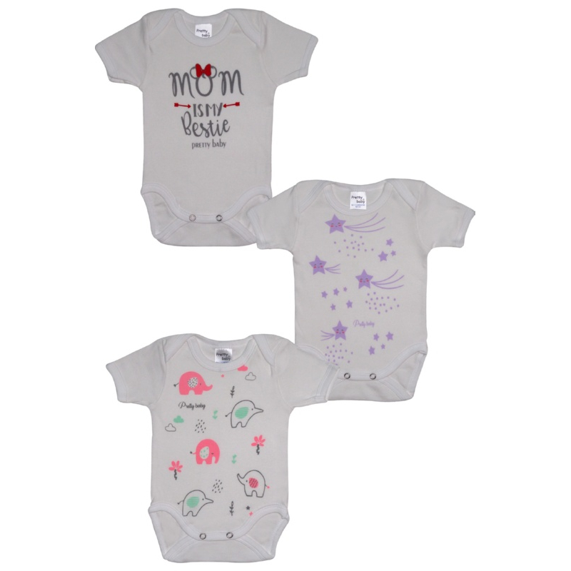 Κορμάκια Pretty baby® Mom Bestie 6-18 μηνών, σετ των 3 Λευκό - ροζ